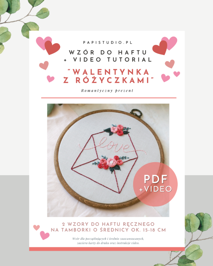 Wzór do haftu PDF + VIDEO tutorial „Walentynka z różami” – PAPI studio
