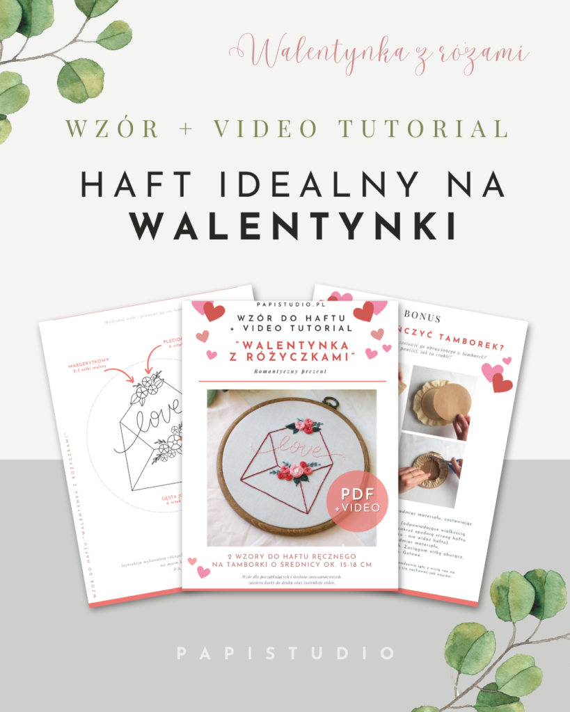 Wzór do haftu PDF + VIDEO tutorial "Walentynka z różami" - PAPI studio
