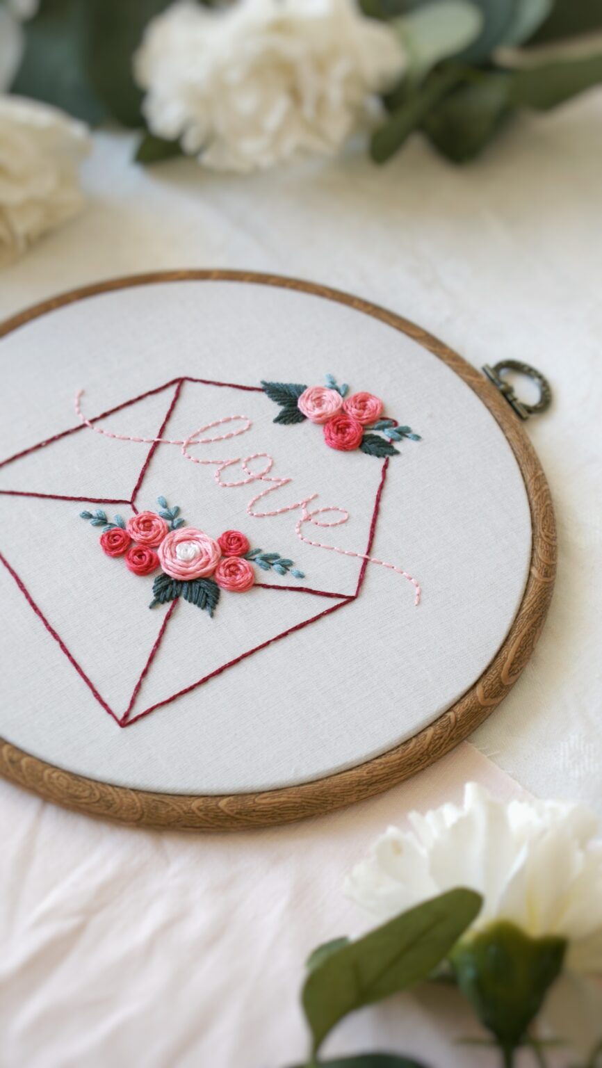 Wzór do haftu PDF + VIDEO tutorial "Walentynka z różami" - PAPI studio